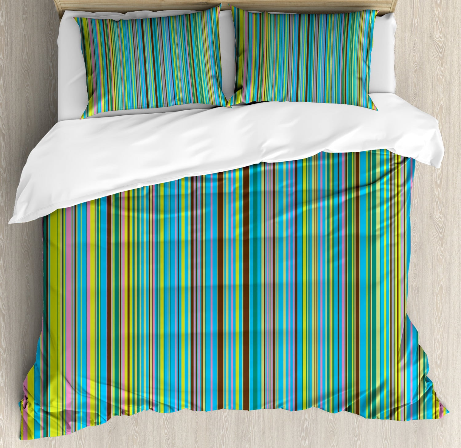 Abstract Duvet Cover Set Queen Size, Vertical Retro Style Thin Stripes ...