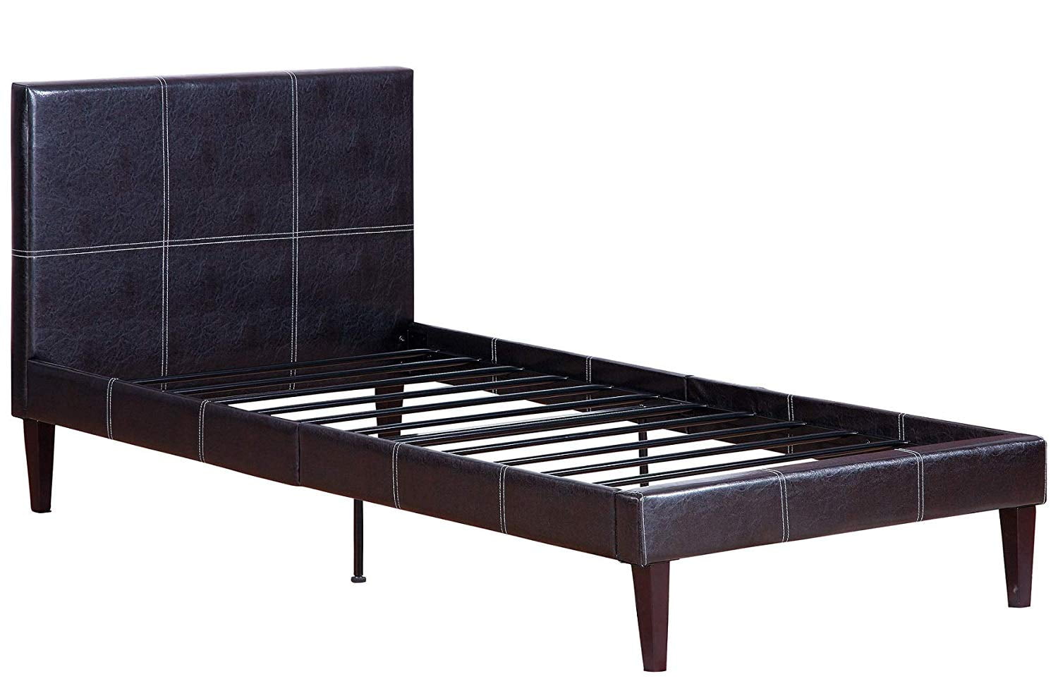 Espresso Faux Leather Upholstered Twin Bed Frame - Walmart.com
