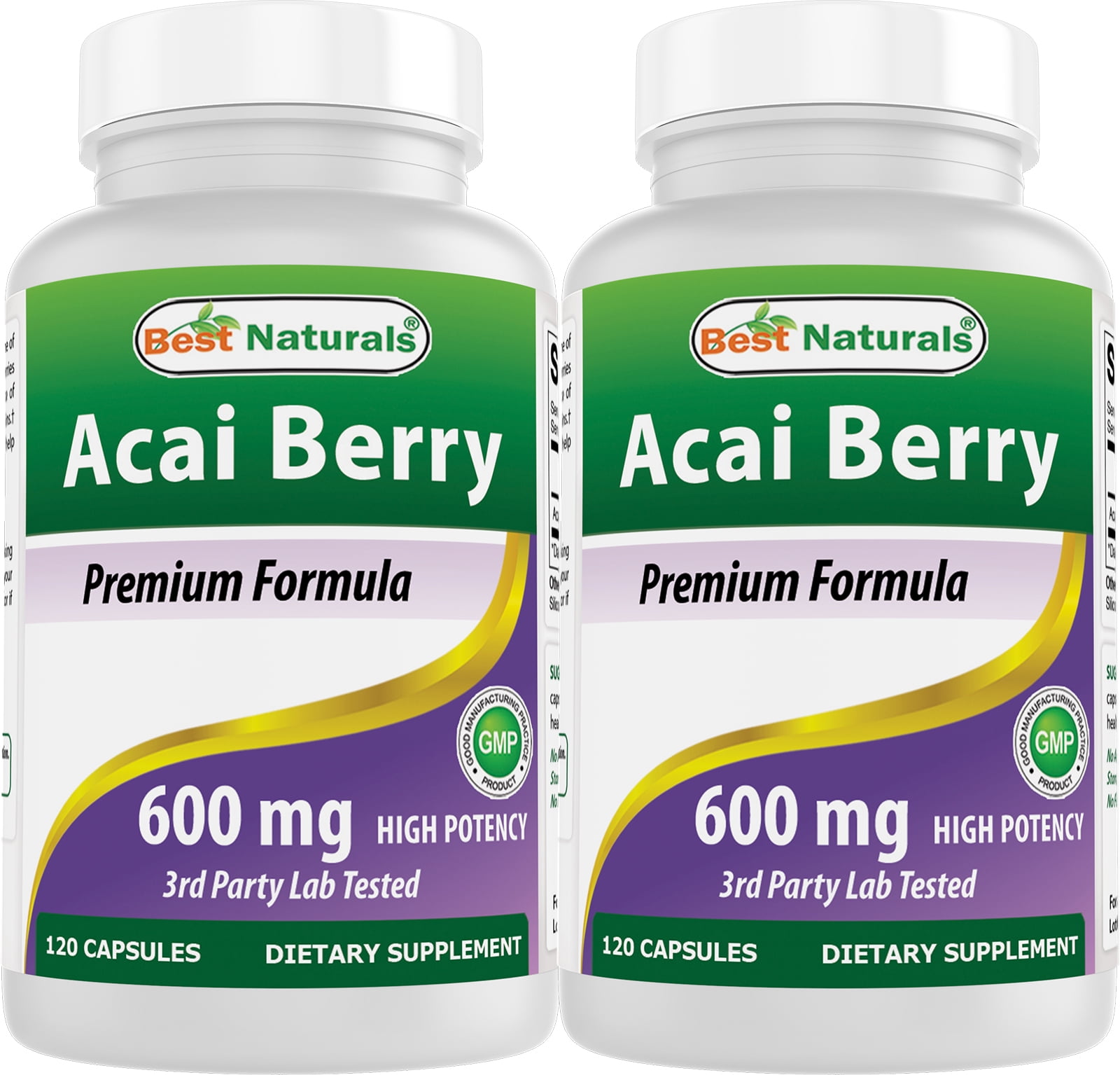 2 Pack Best Naturals Acai Berry 600 mg 120 Capsules - Walmart.com