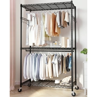 2 in 1 Rolling Clothes Rack, Clothes Rack with 2 Tier Shelves, Rolling ...