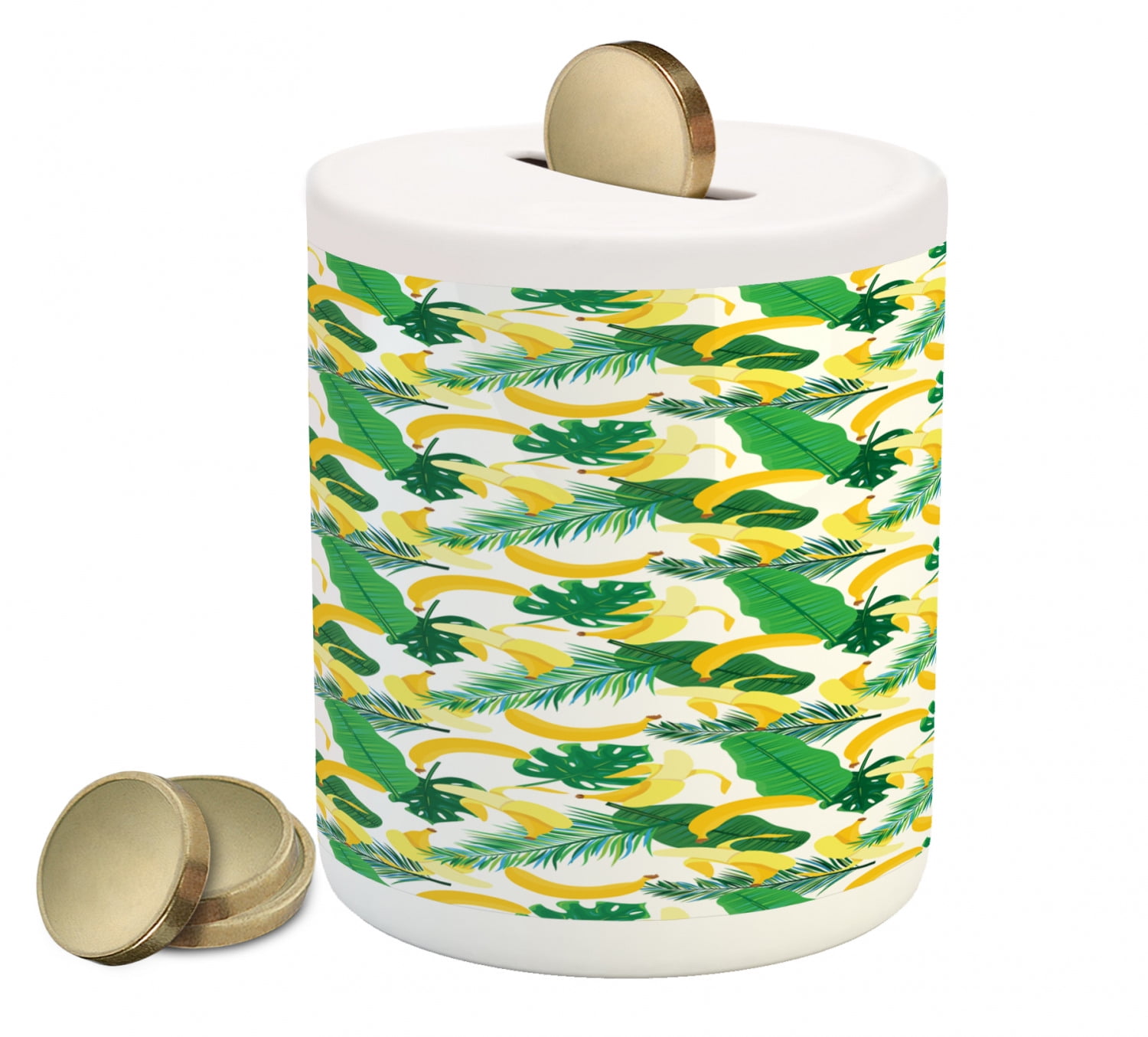 Island Piggy Bank, Pattern with Hand Drawn Cartoon Style Banana Fruits ...