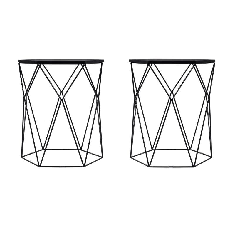 Home Square Geometric Metal Side Table in Midnight Black - Set of 2 ...