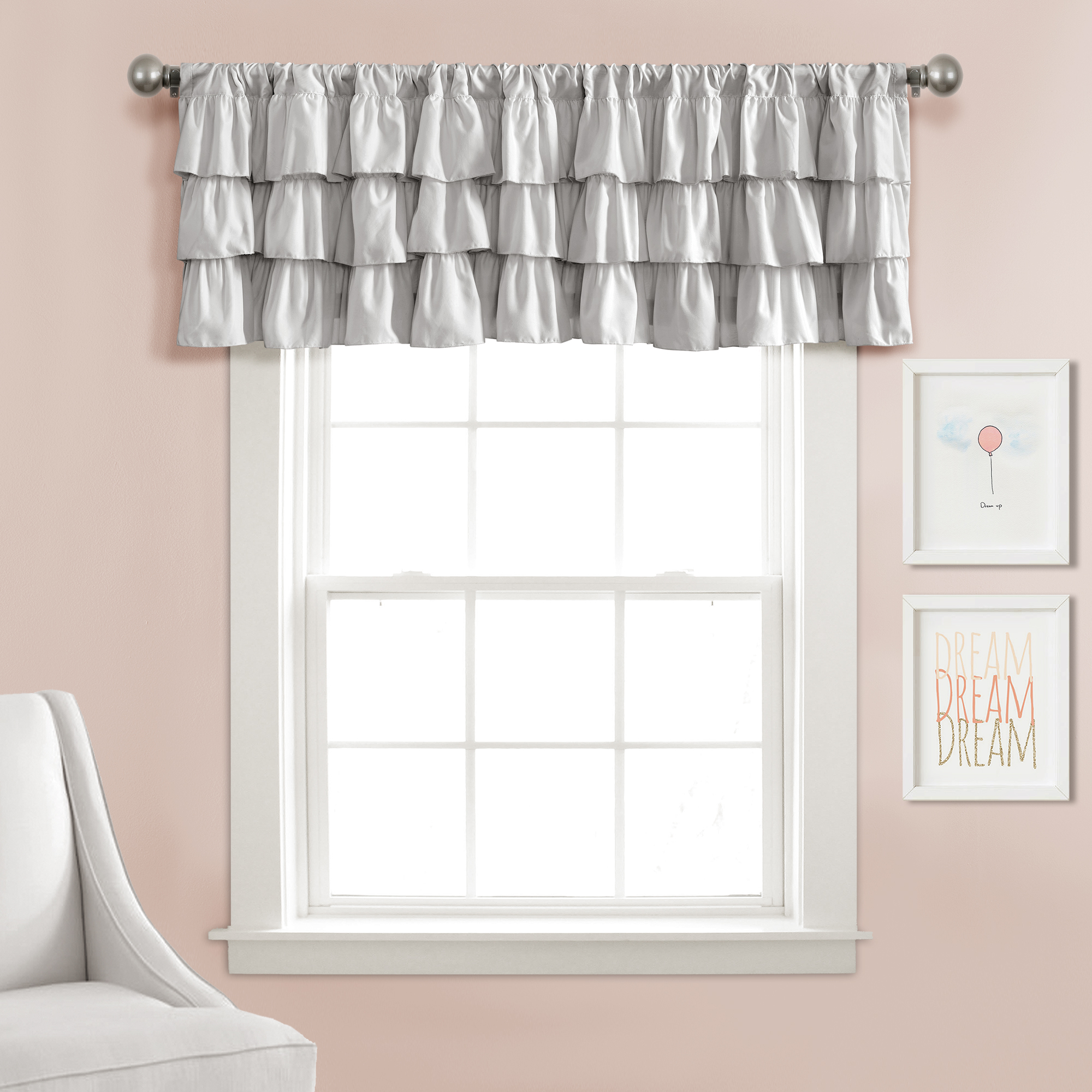 Lush Decor Belle Ruffle 18" x 84" Ruffle Gray 3" Rod Pocket Single ...