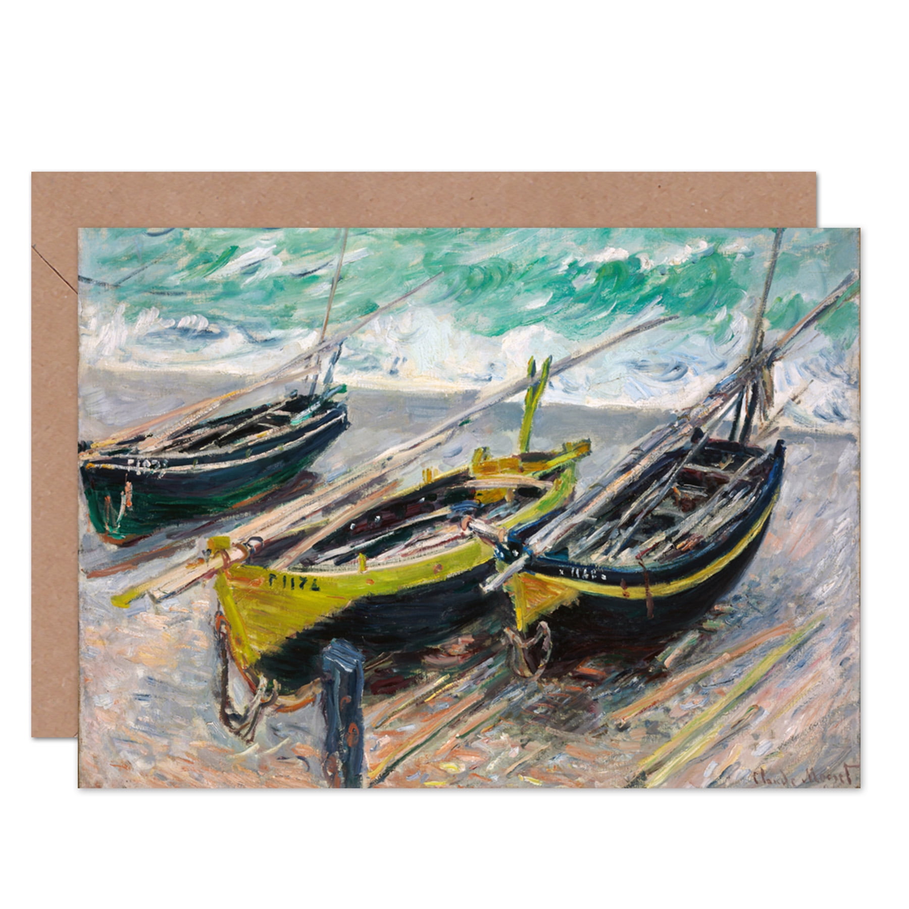 Claude Monet Three Fishing Boats Fine Art Greetings Card Plus Envelope ...