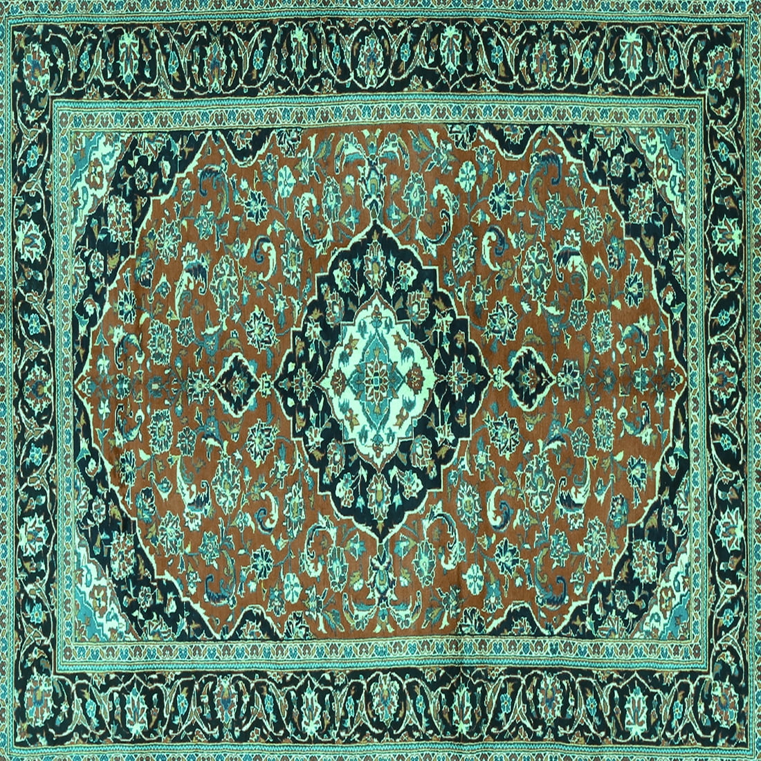 Ahgly Company Machine Washable Indoor Square Medallion Turquoise Blue ...