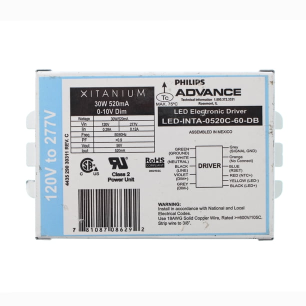Advance Ballasts LED-INTA-0520C-60-DB Xtanium LED Driver, 30W @ 520mA ...