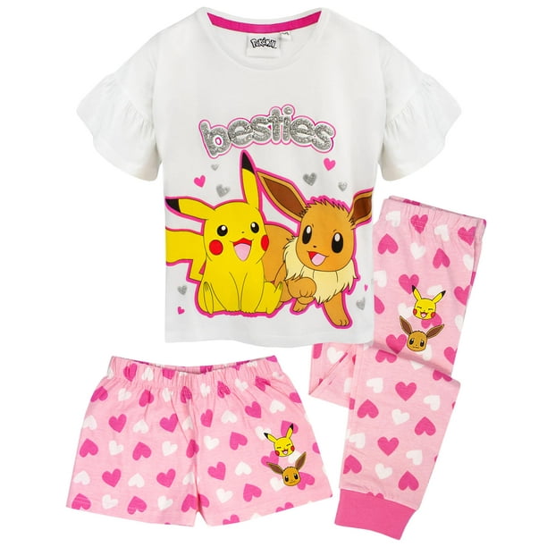 Pokemon Pyjamas For Girls | Kids Pikachu & Eevee Frill Sleeve Long OR ...