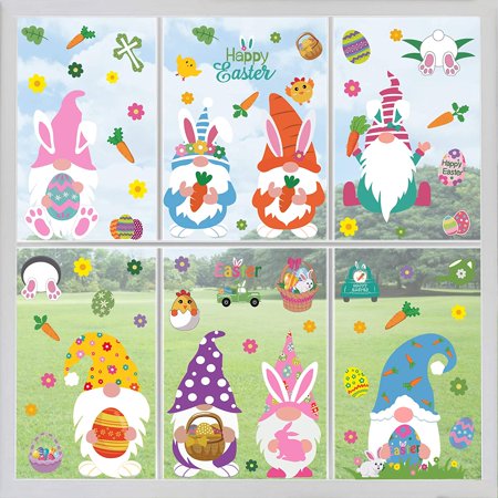 Easter Bunny Gnome Window Clings - 4 Sheets Spring Easter Elf ...