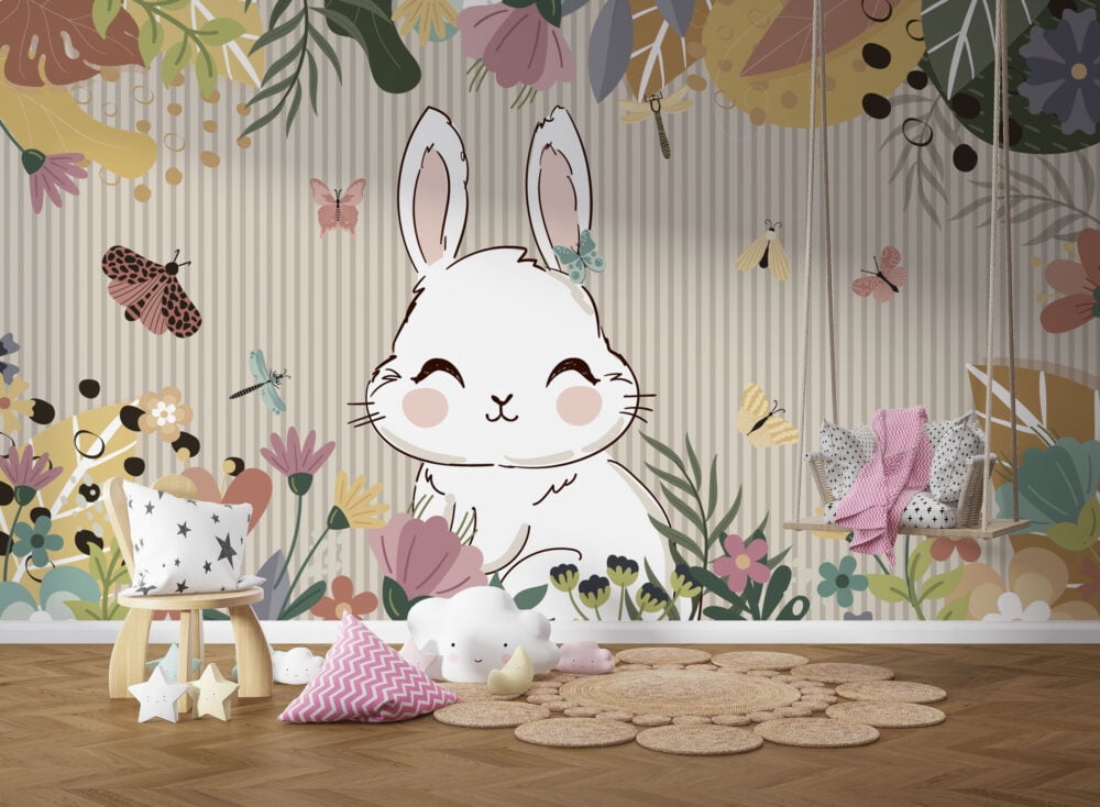 Muravie Cute Bunny and Butterfly Wallpaper - Walmart.com