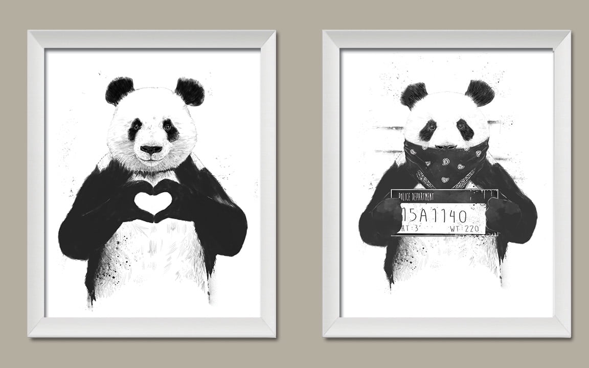 Gango Home Decor Modern Black And White Good and Bad Panda Adult/Teen ...
