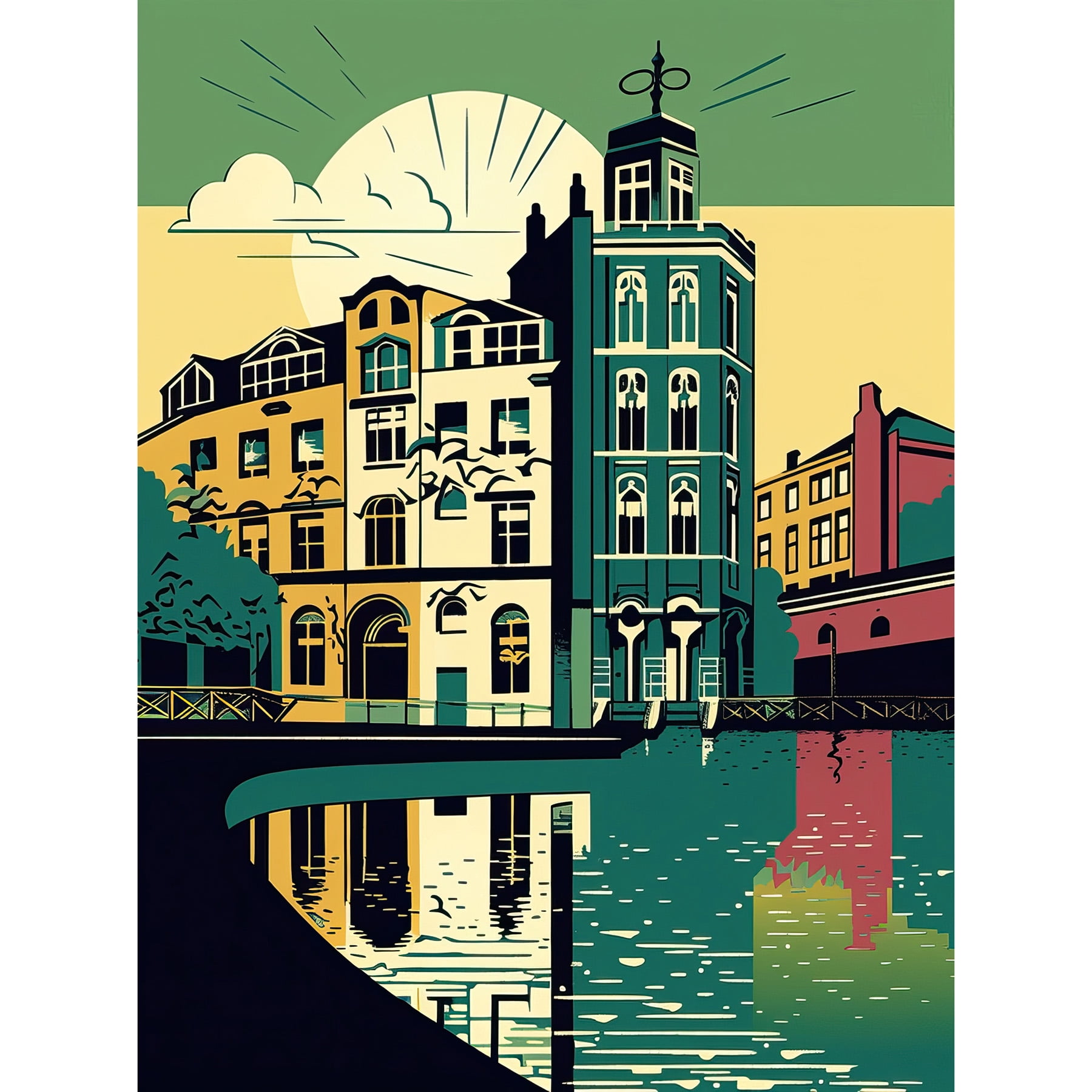 Leeds City Architecture Waterfront Illustration Unframed Wall Art Print ...