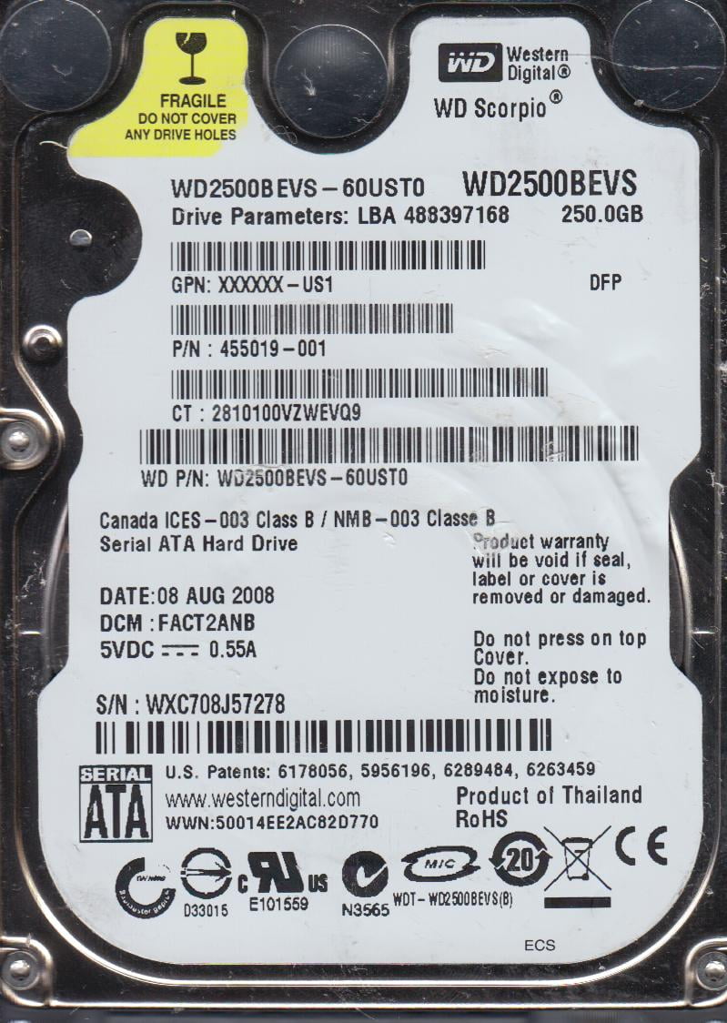WD2500BEVS-60UST0, DCM FACT2ANB, Western Digital 250GB SATA 2.5 Hard ...