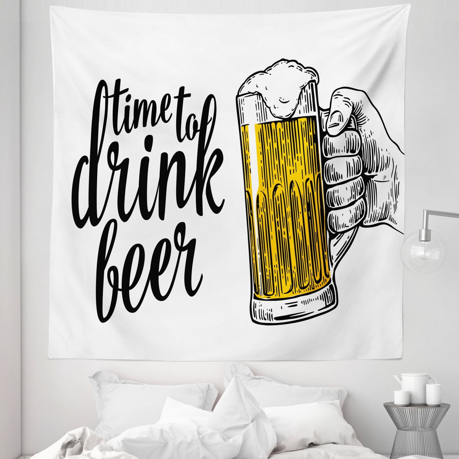 Saying Tapestry, Time to Drink Beer Words with a Man Hand Holding the ...