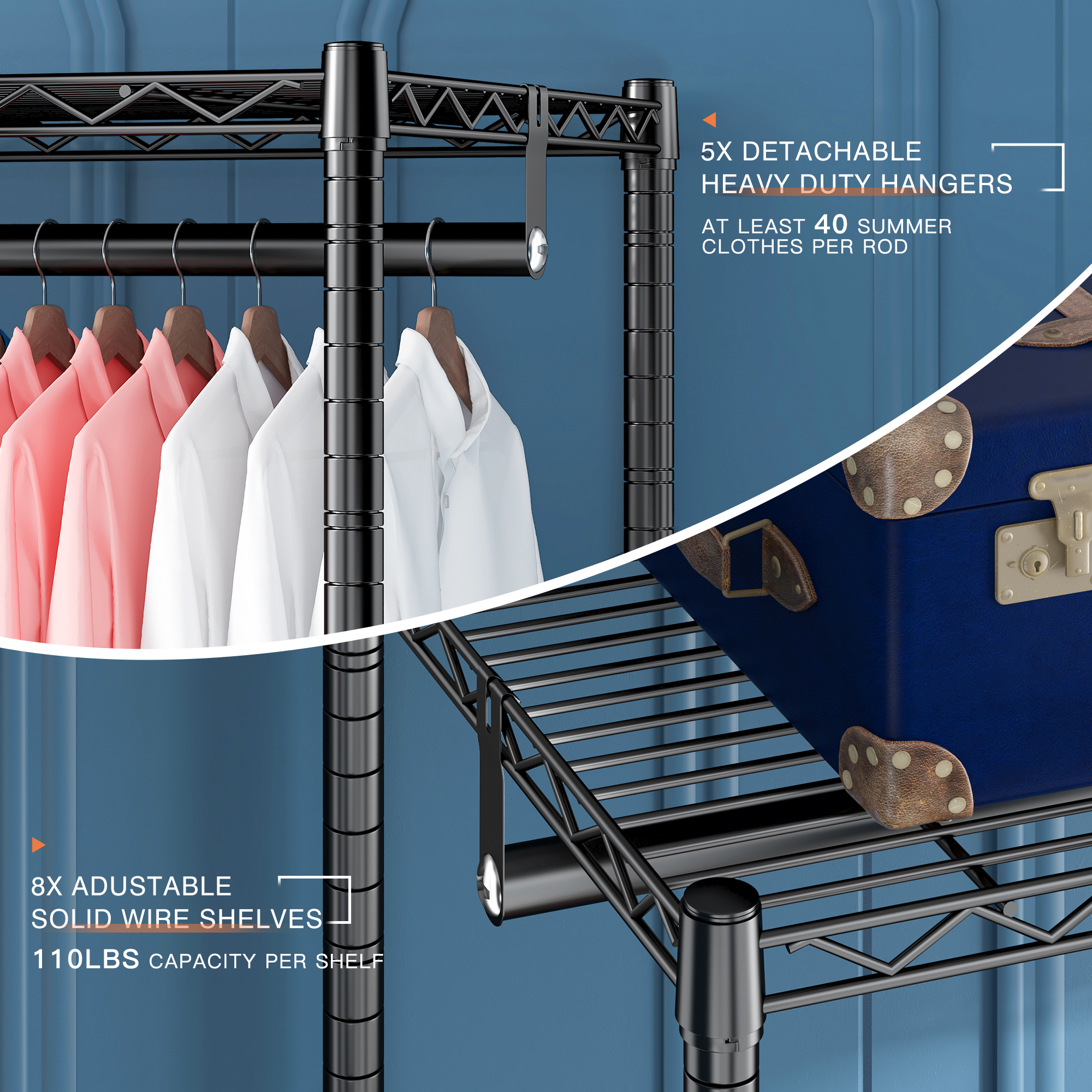 Buy Raybee 74.8W * 17.7D *76.8H Clothes Rack with Shelves Metal Closet ...