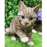 Ebros Lifelike Pawing Grey Tabby Cat Statue 13.75"Long With Glass Eyes ...