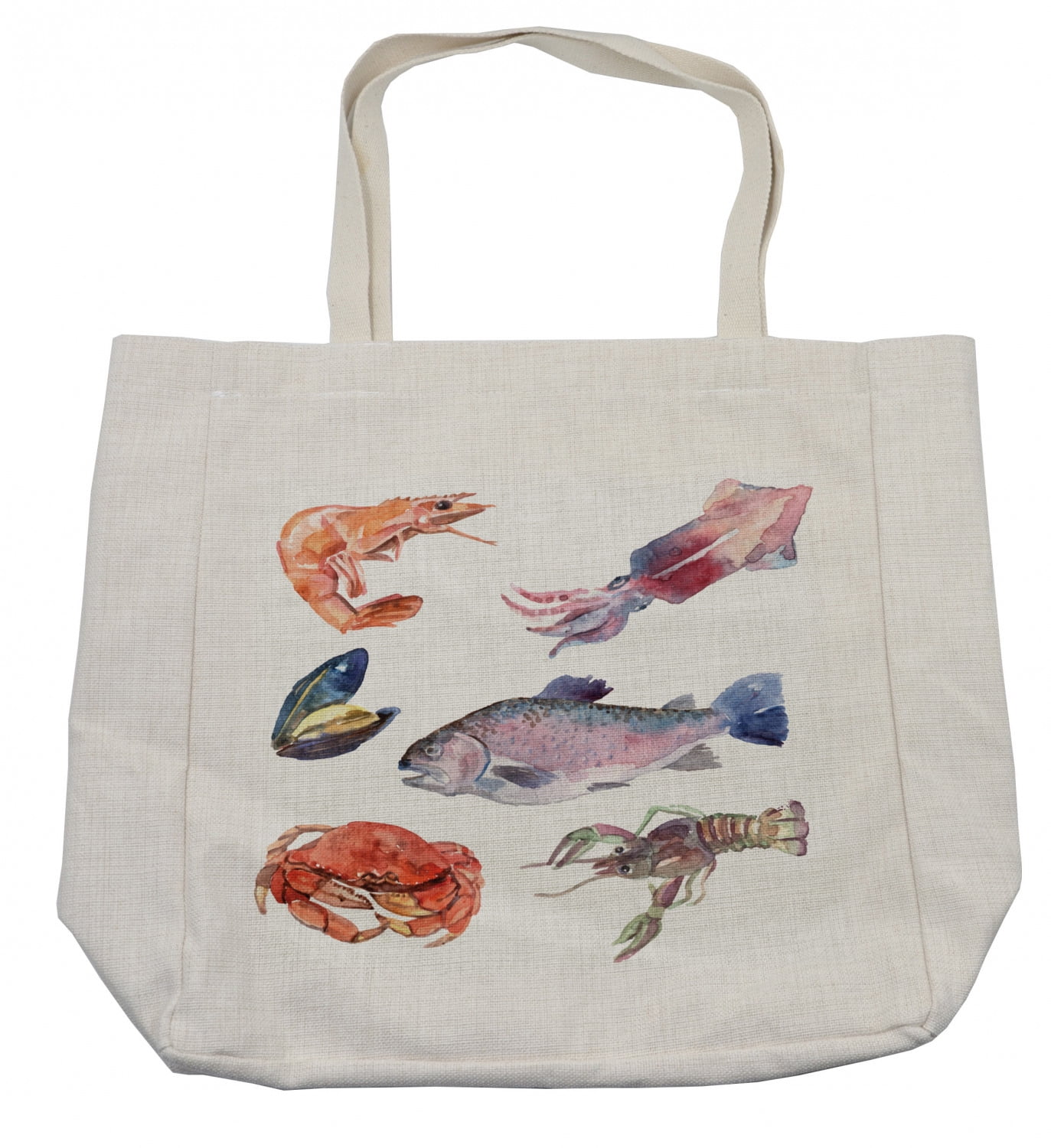 Sea Animals Shopping Bag, Food Illustration Shrimp Mussel Fish Crab ...