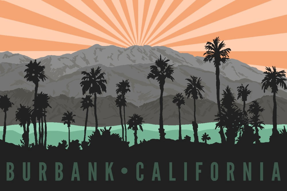 Burbank, California, Palm Trees and Mountains (16x24 Giclee Gallery Art ...