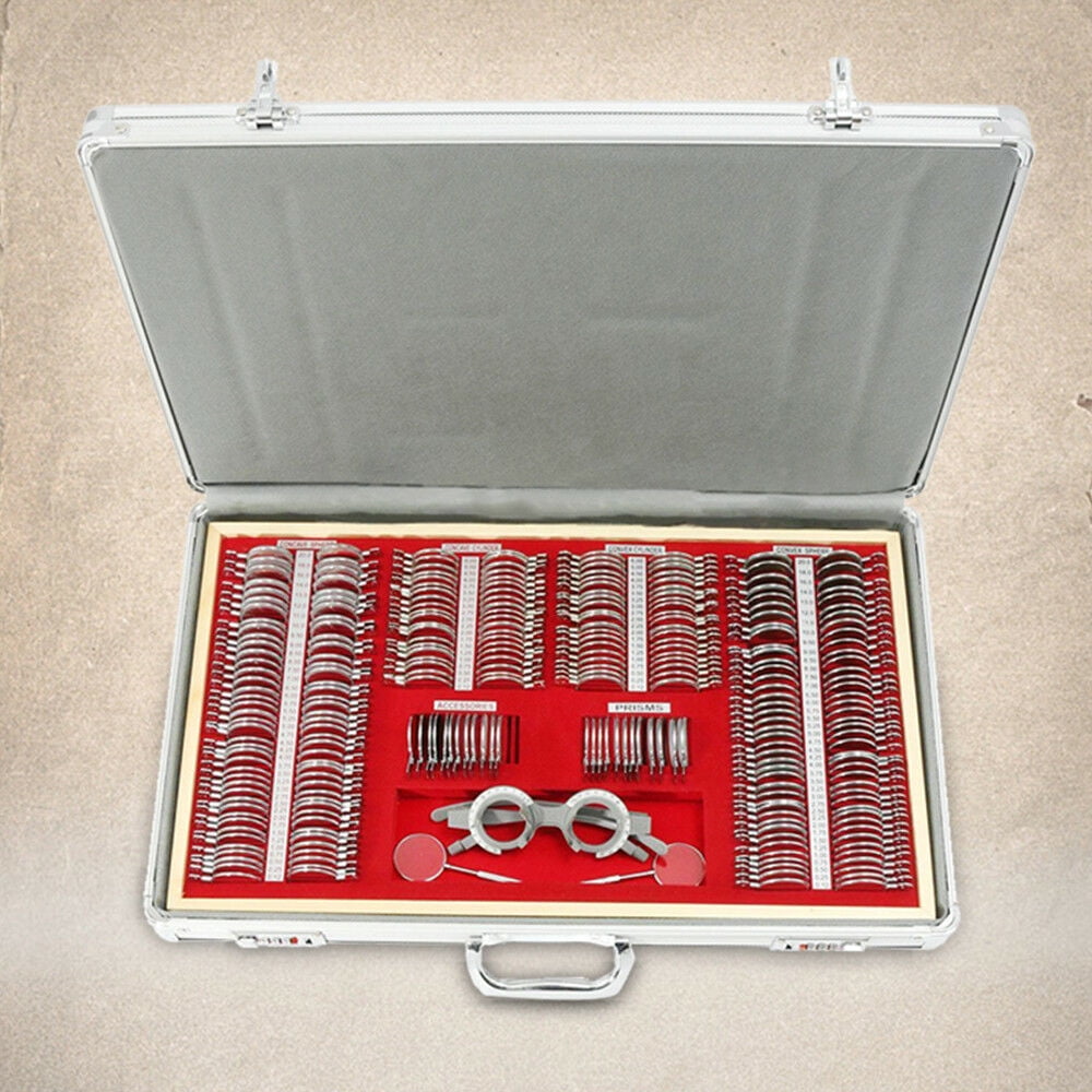 266 pcs Optical Trial Lens Set Optometry Kit Metal Rim Aluminum Box ...