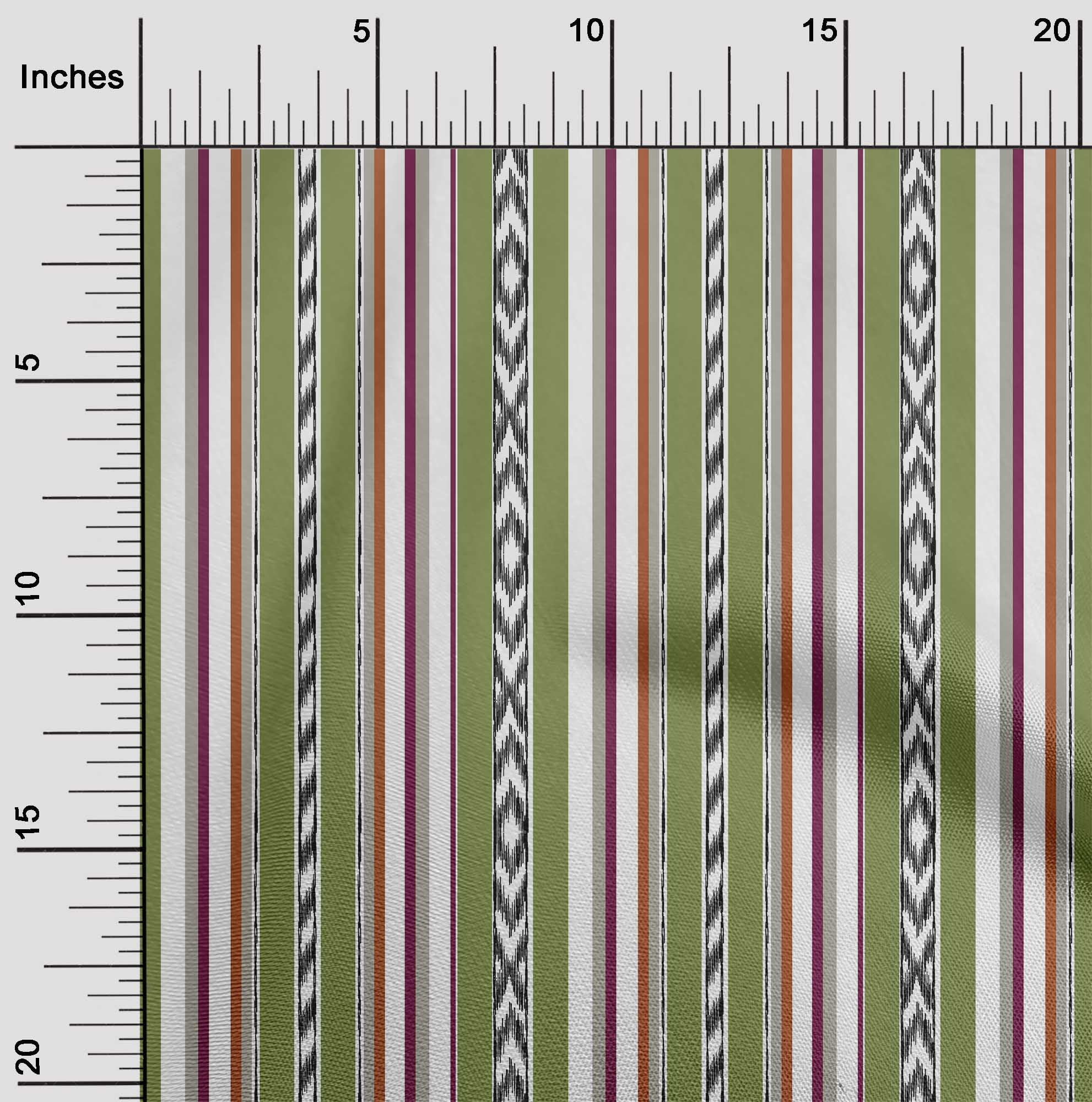 oneOone Silk Tabby Olive Green Fabric Stripe Ikat Sewing Fabric By The ...
