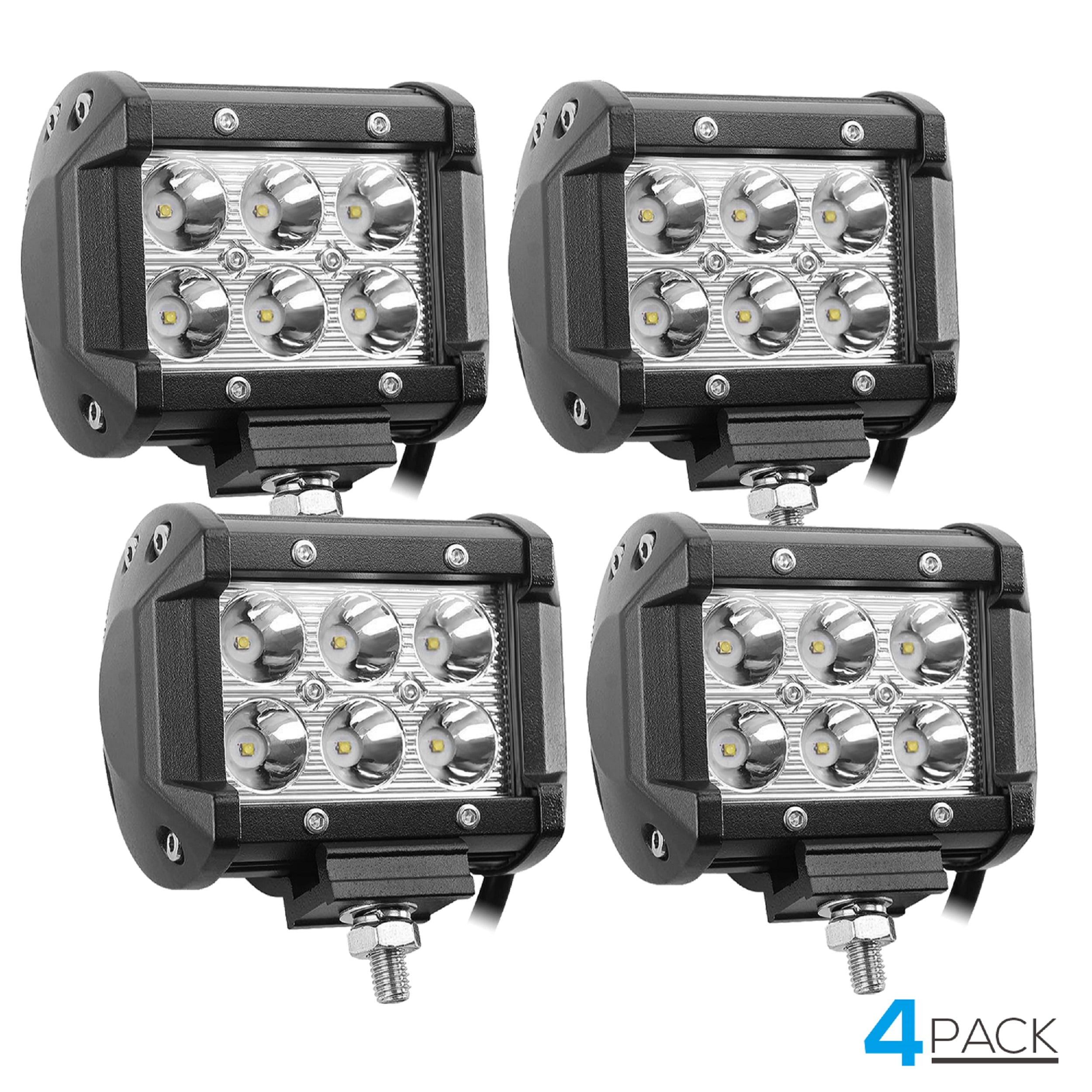 4 Pack LED Light Bar 18W 1800lm Off Road Work Light Spot Light Fog ...