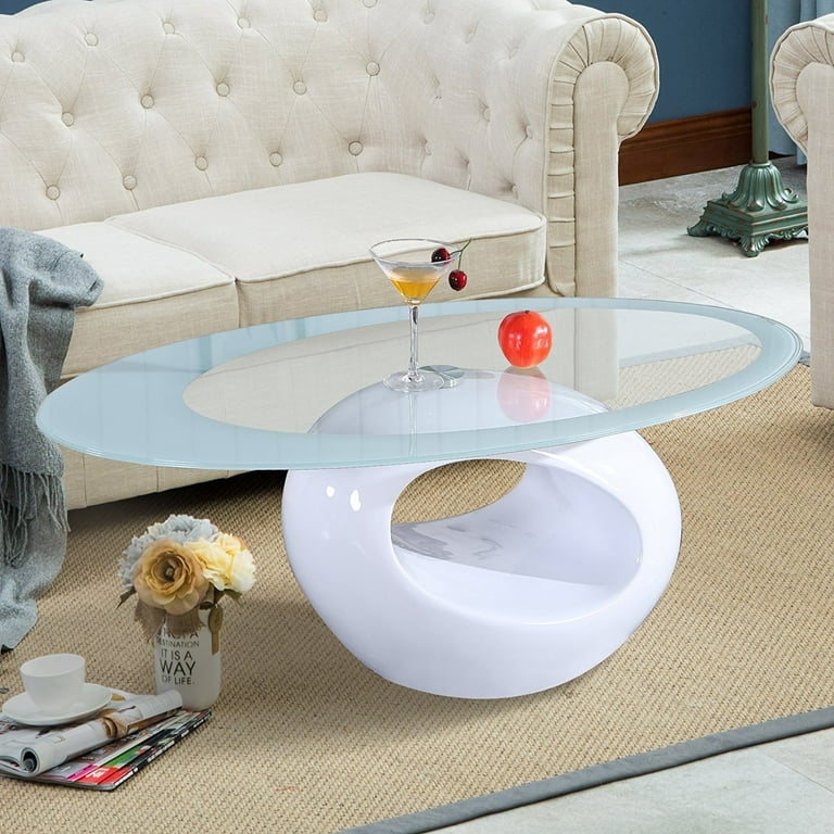 Glass Oval Coffee Table Contemporary Modern Design Living Room ...