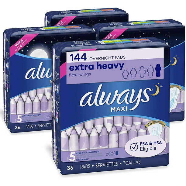 Always Maxi Feminine Pads for Women, Size 5, Extra Heavy Overnight ...
