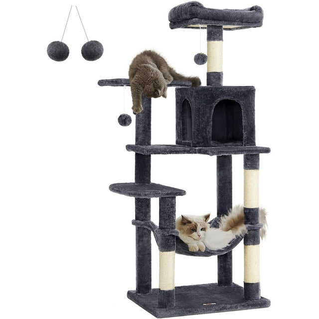 Feandrea Cat Tree, 56.3-Inch Cat Tower for Indoor Cats, Multi-Level Cat ...
