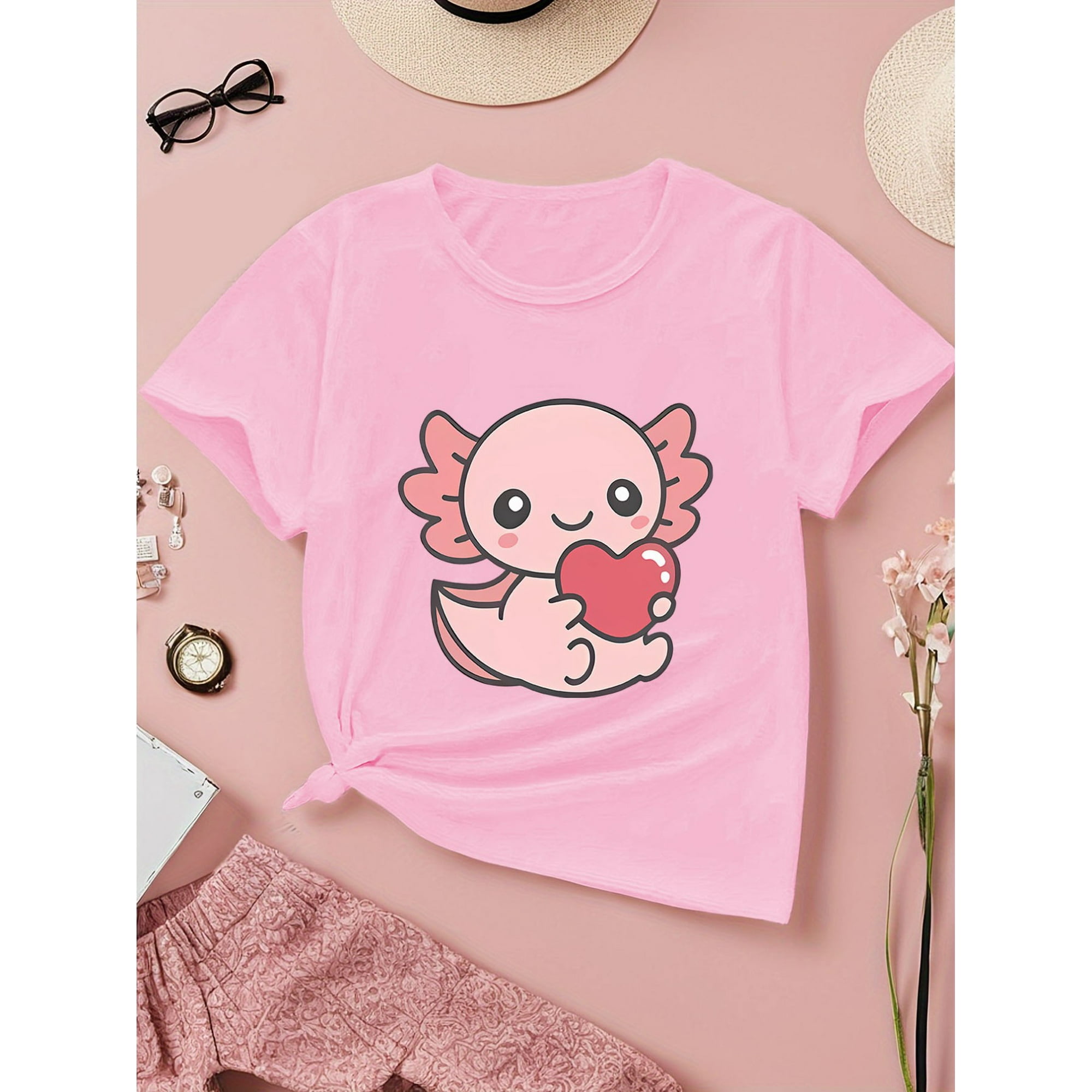 Click here for Generic Girls Cute Axolotl Graphic T-Shirt - Breat... prices