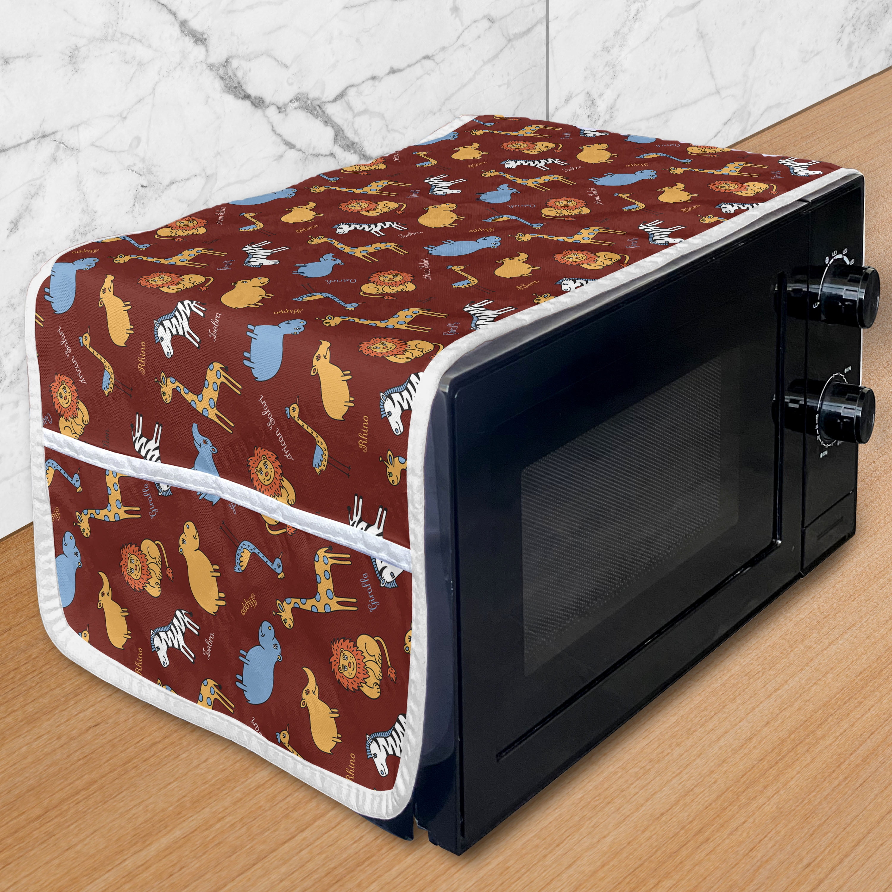 Hippo Microwave Oven Cover, Doodle Pattern with Wild Animals Such as ...