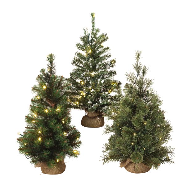 Assorted, LED-Lighted Pine Trees with Burlap Base (Set of 3) - Walmart ...
