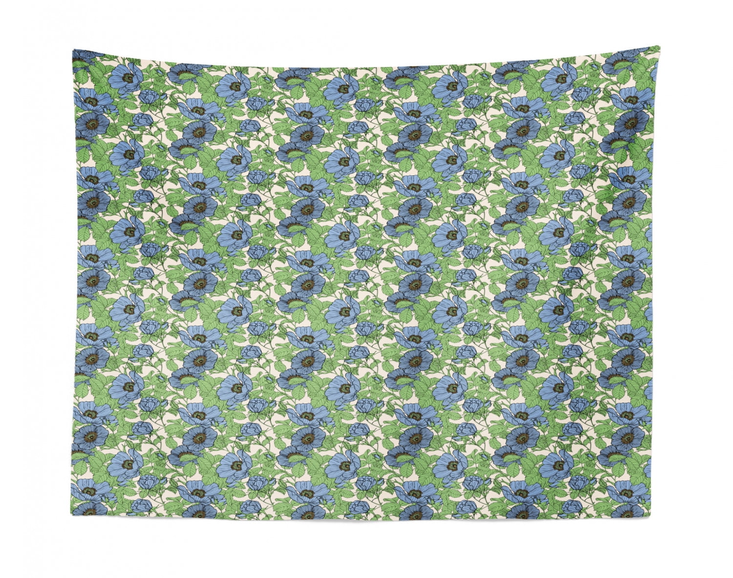 Floral Tapestry, Hand Drawn Like Wild Roses Flowers Leaves Ornamental ...