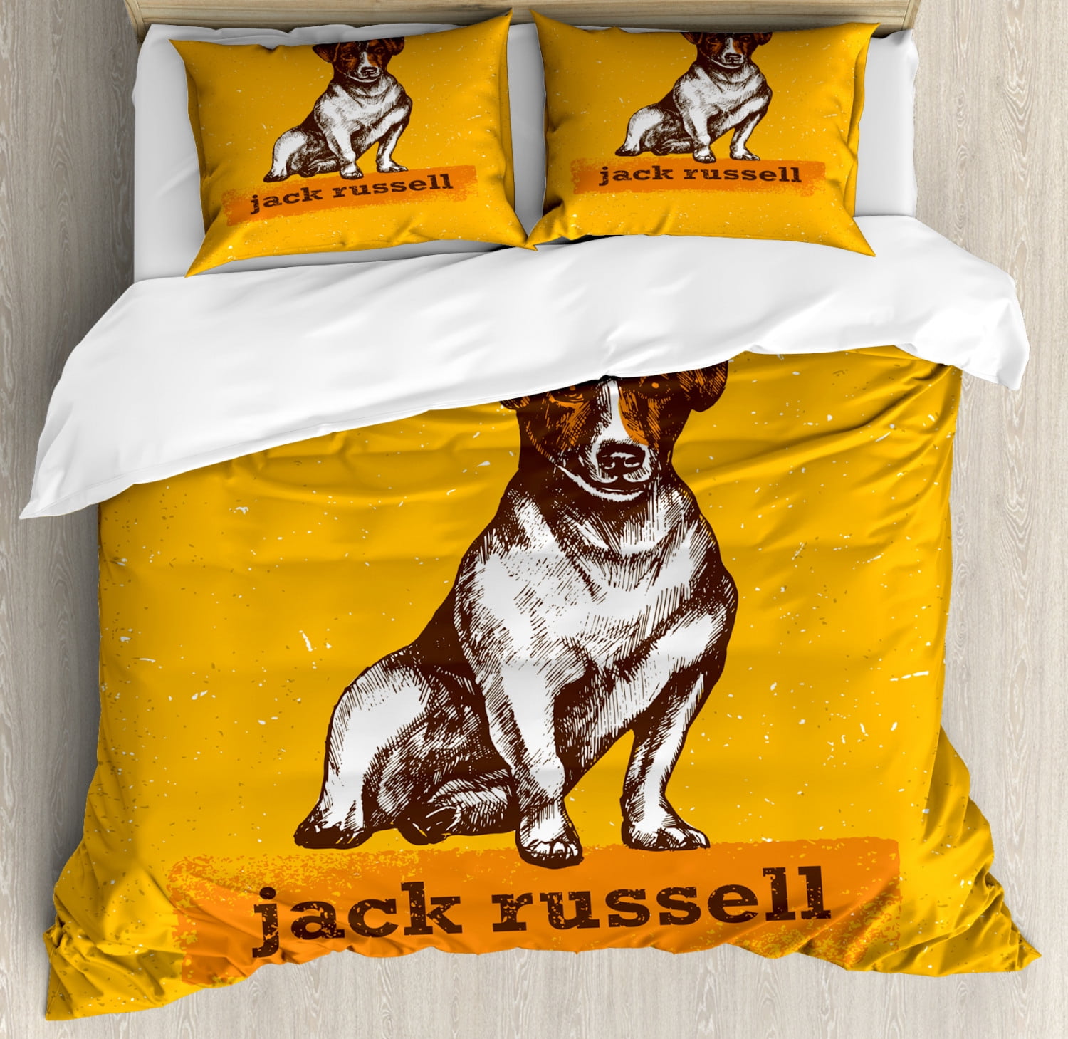 Jack Russell Duvet Cover Set King Size, Grunge Composition with Puppy ...