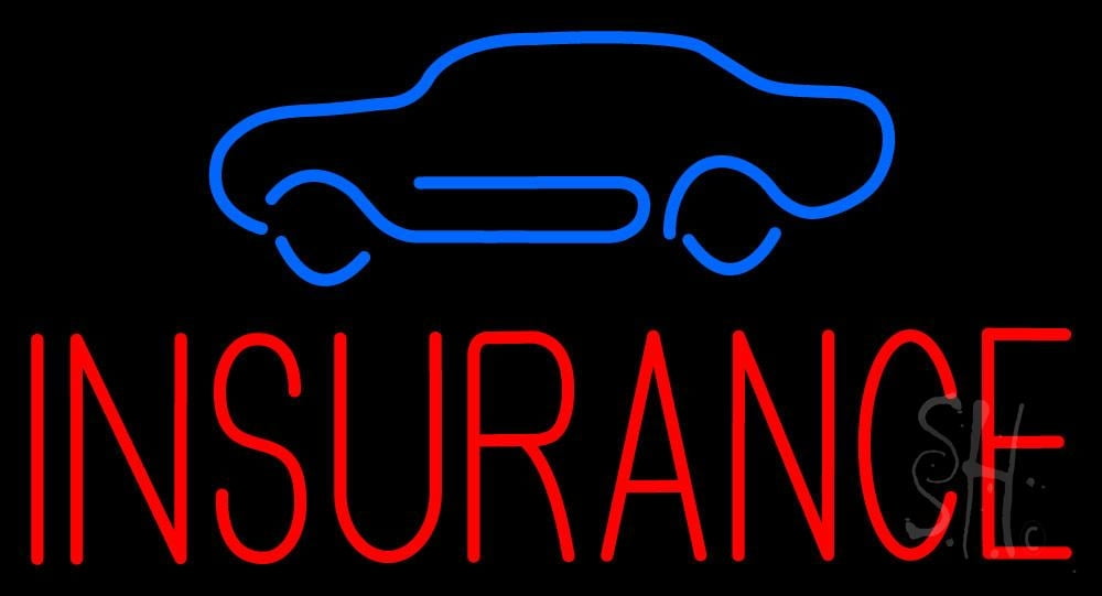 Red Insurance with Blue Car LED Neon Sign 20 x 37 - inches, Black ...