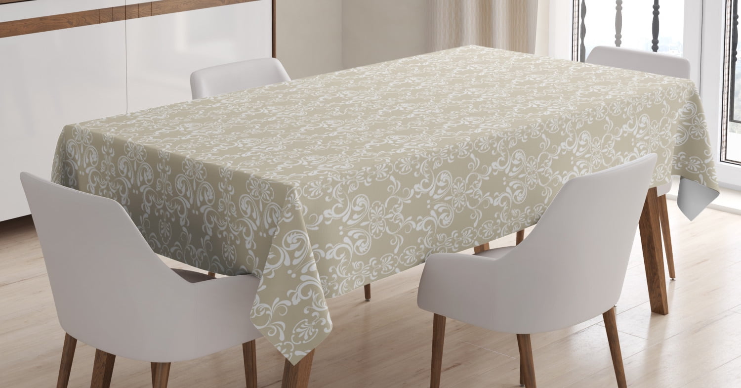 Beige Tablecloth, Lace Inspired Floral Arrangement Traditional Foliage ...