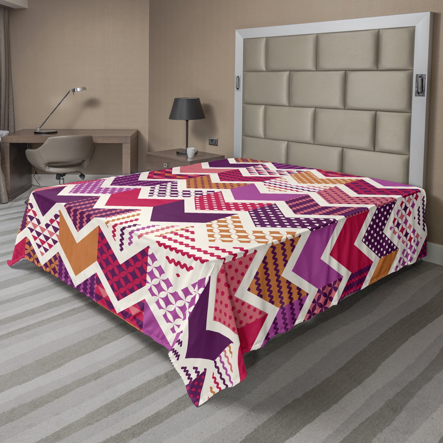 Chevron Flat Sheet, Colorful Arrow Motifs Chevron Lines Geometrical ...