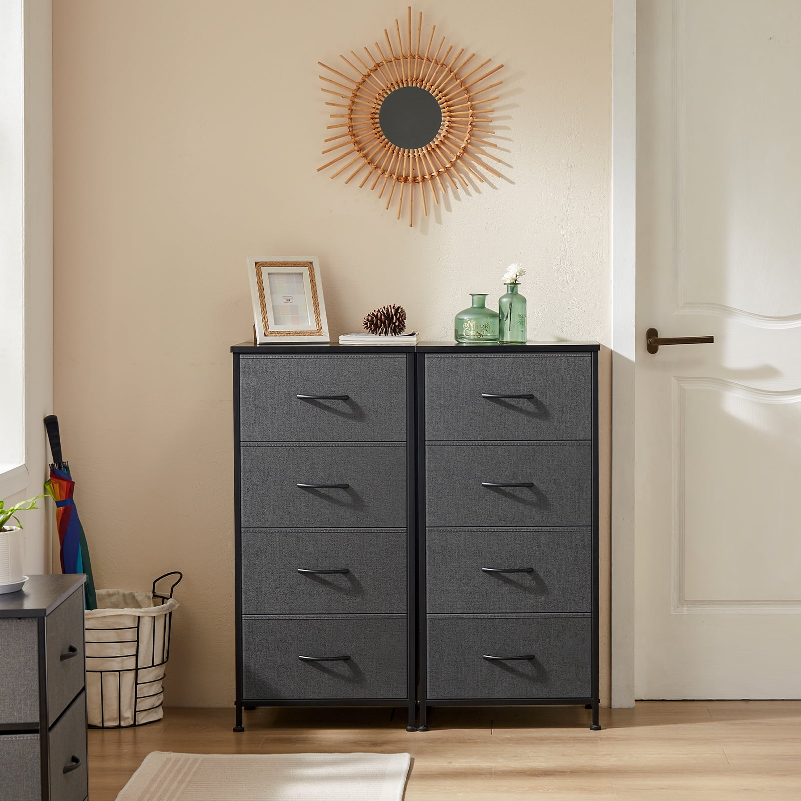 Yangming 4 Drawer Fabric Dresser for Bedroom Tall Chest of Drawer Organizer Storage Cabinet for Closet Entryway Grey