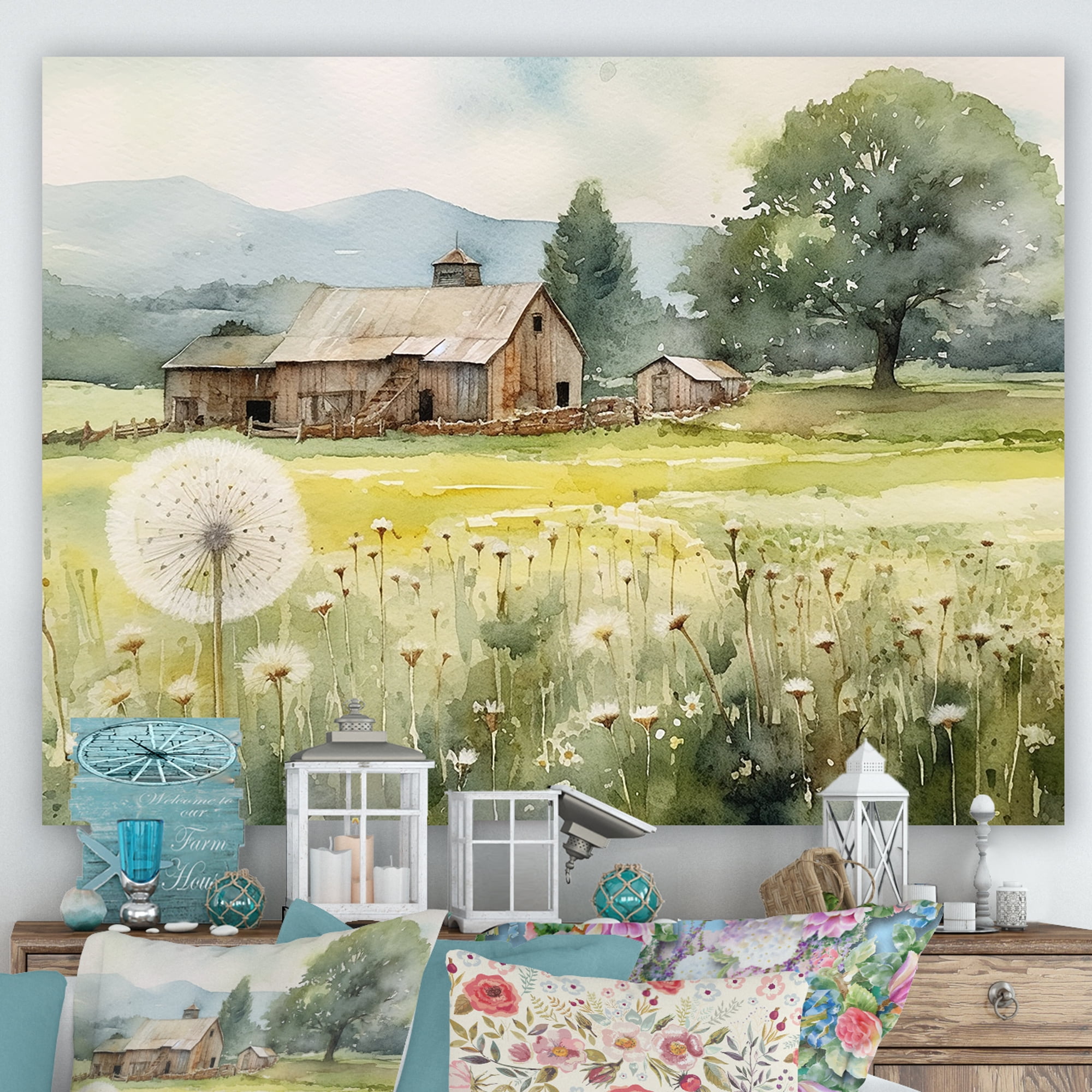 Designart Green Canvas wall art, Dandelion Wall Art, Dandelion ...