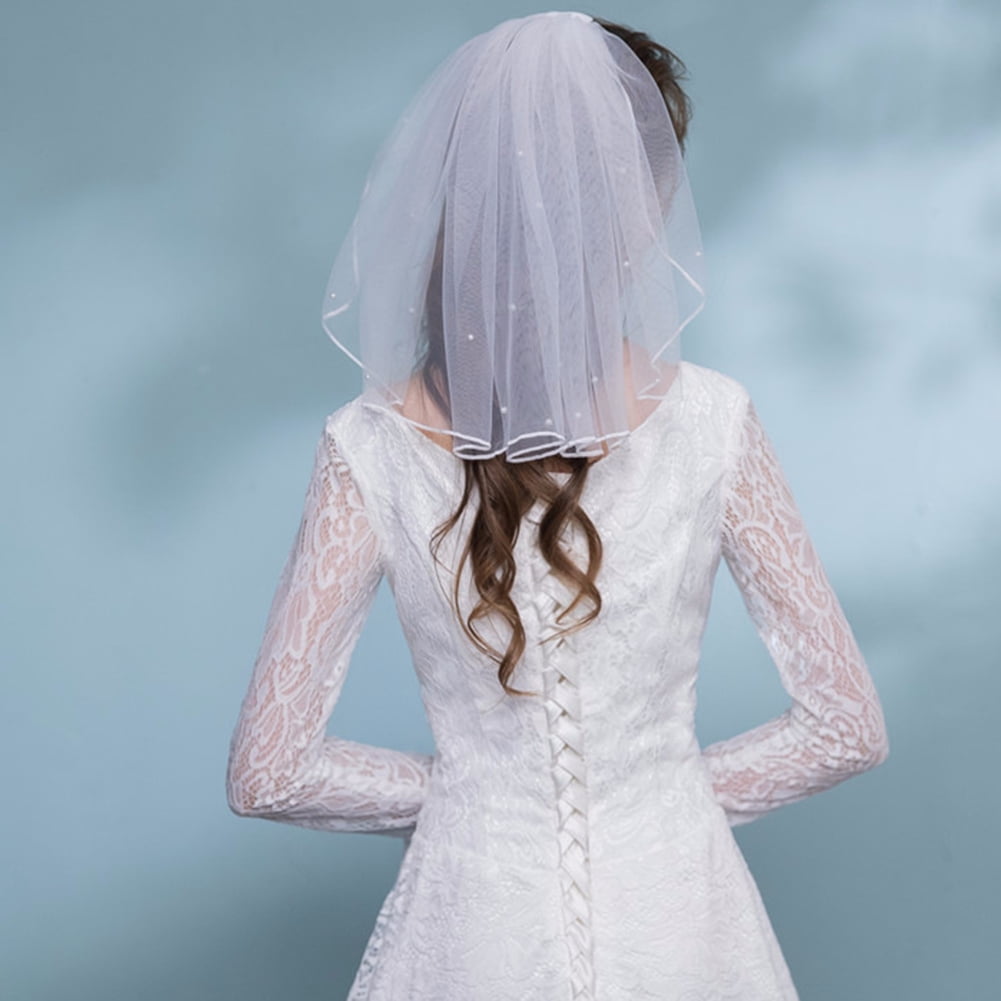 Single Ribbon Edge Wedding Veil Bridal Wedding Short Veil with Comb ...