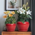 Red Ceramic Plant Pots Set of 3 – 6, 8, 10 Inch Round Flower Pots with ...
