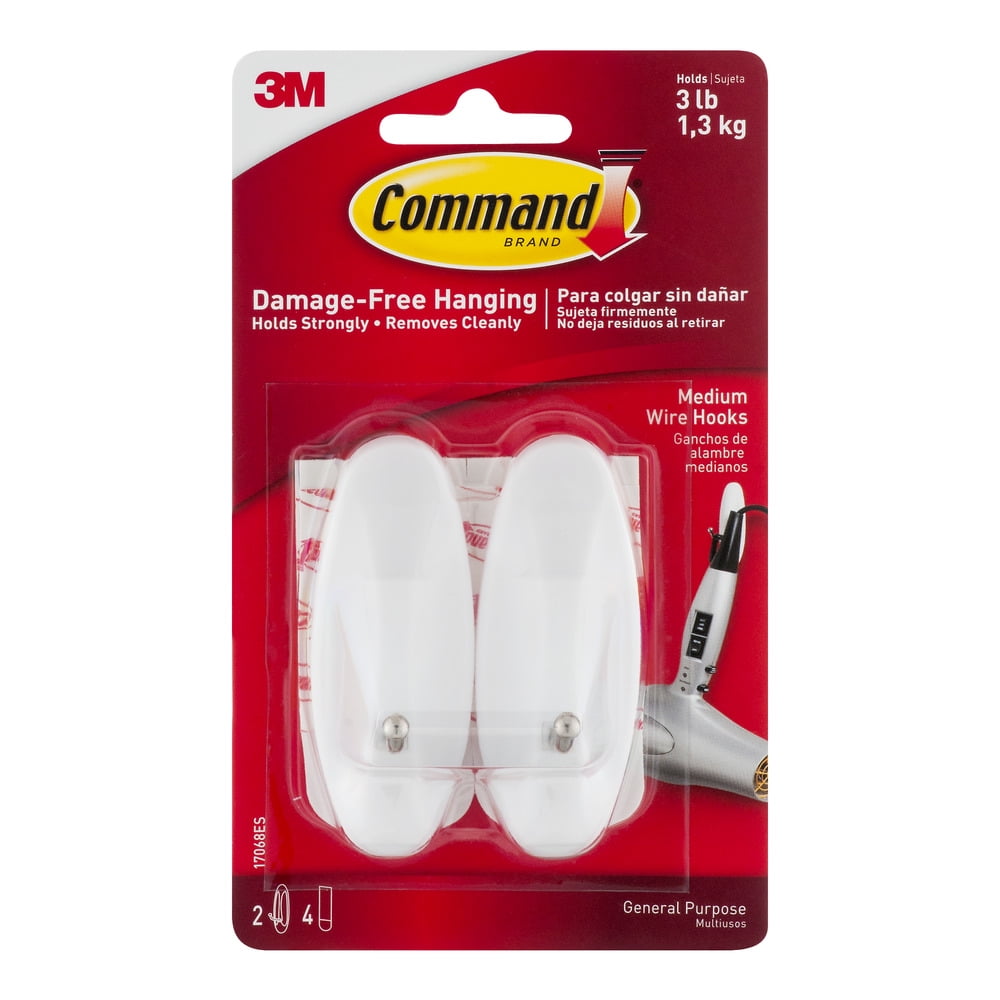 3M Command Medium Wire Hooks, 2/2Packs - Walmart.com