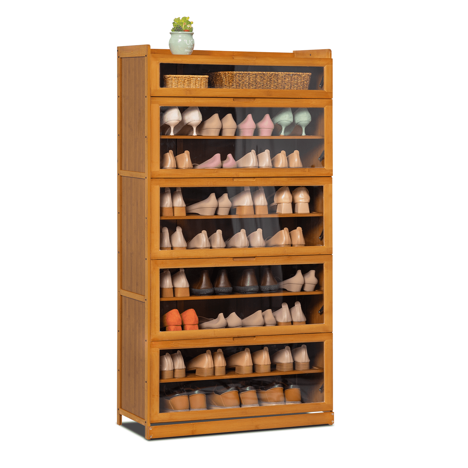 MoNiBloom Bamboo/Acrylic 9 Tiers Shoes Cabinet, 45 Pairs Sneakers ...