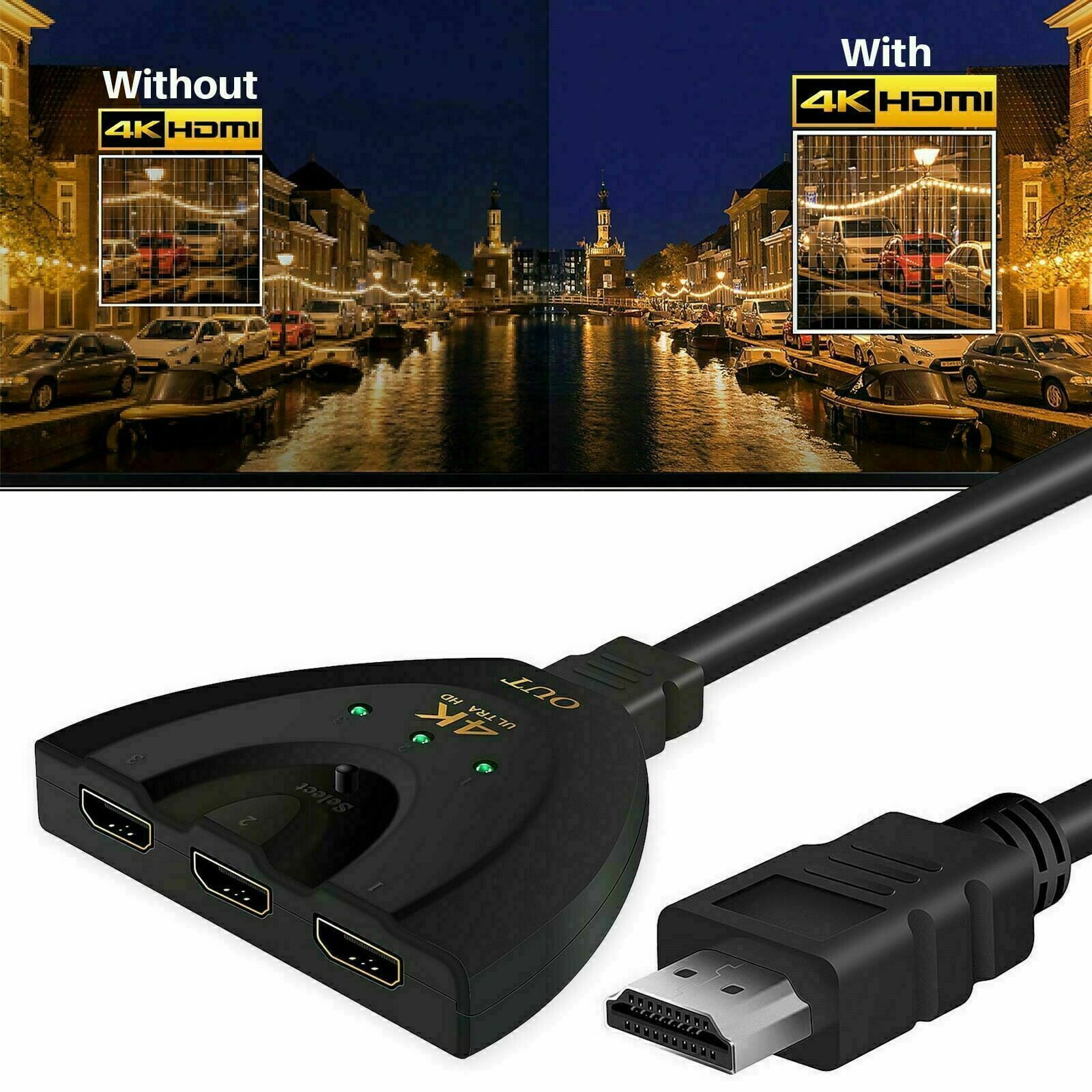 2K 4K 3in 1out HDMI Switch Hub Splitter TV Switcher Adapter Ultra HD ...