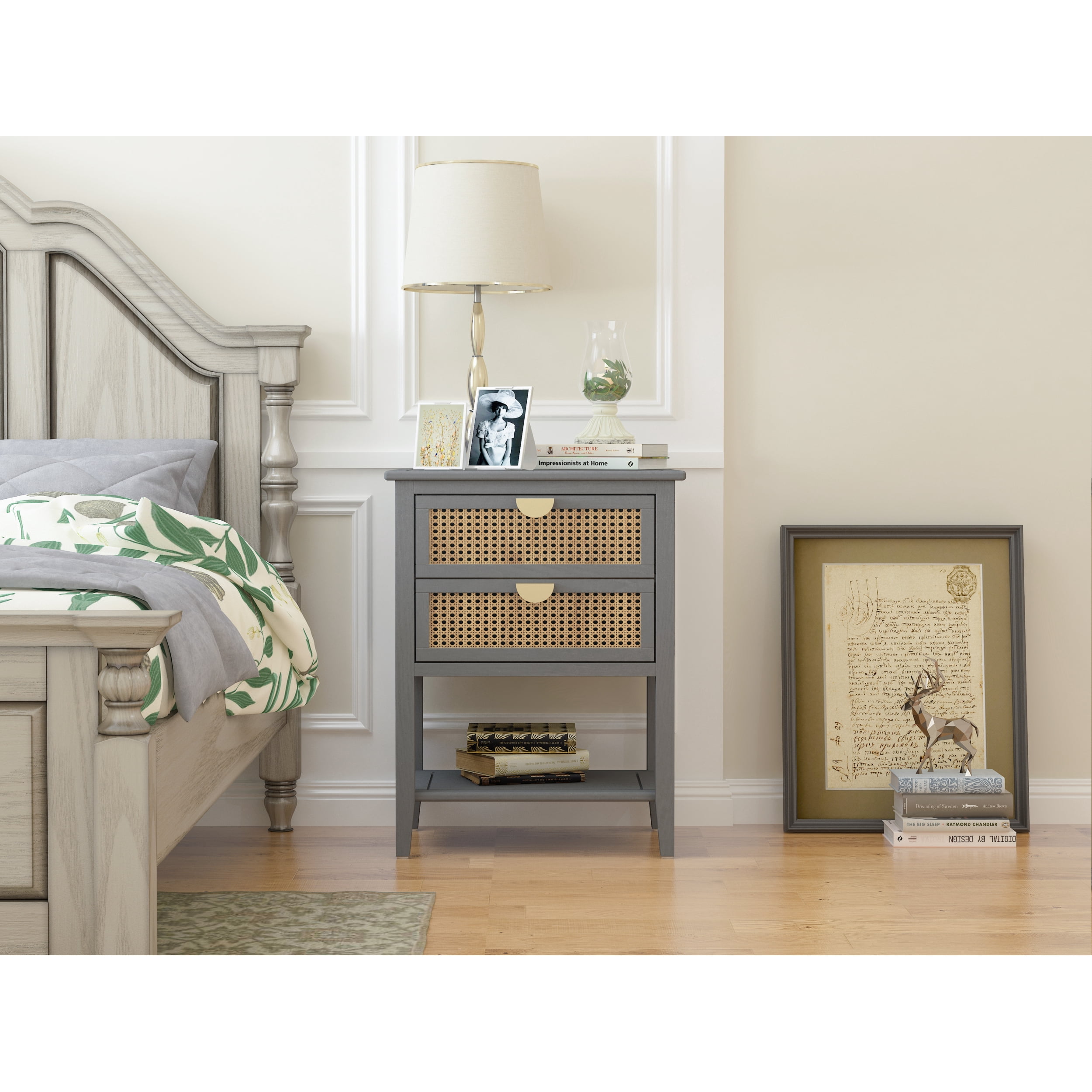 2 Drawer Side table,Naturel Rattan,End table,Suitable for bedroom ...