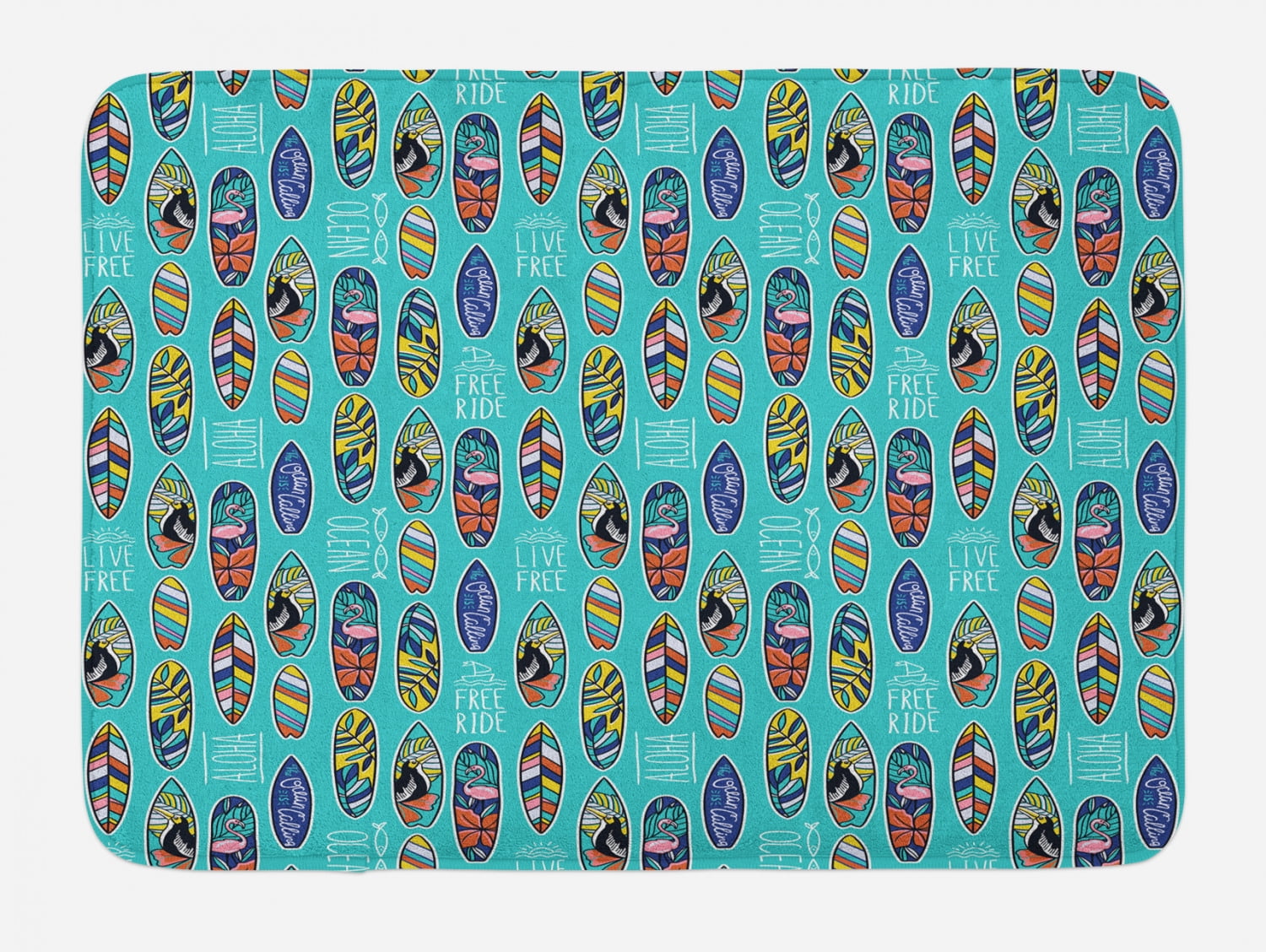 Surfboard Bath Mat, Aloha Hawaii Live Free Ocean Water Sports Inspired ...