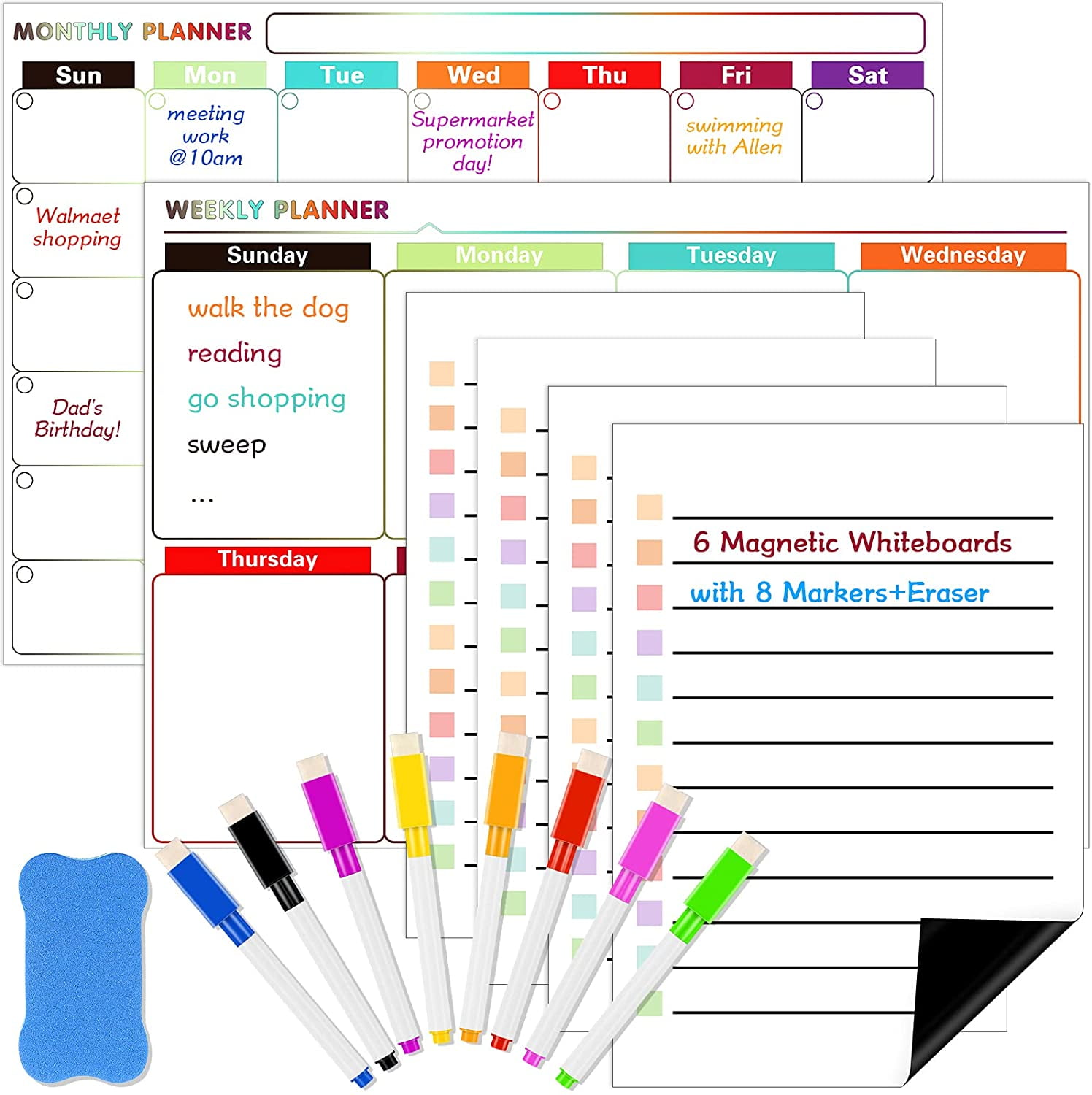6 Pieces Dry Erase to-Do-List Calendar Kit, Whiteboard Notes Monthly ...