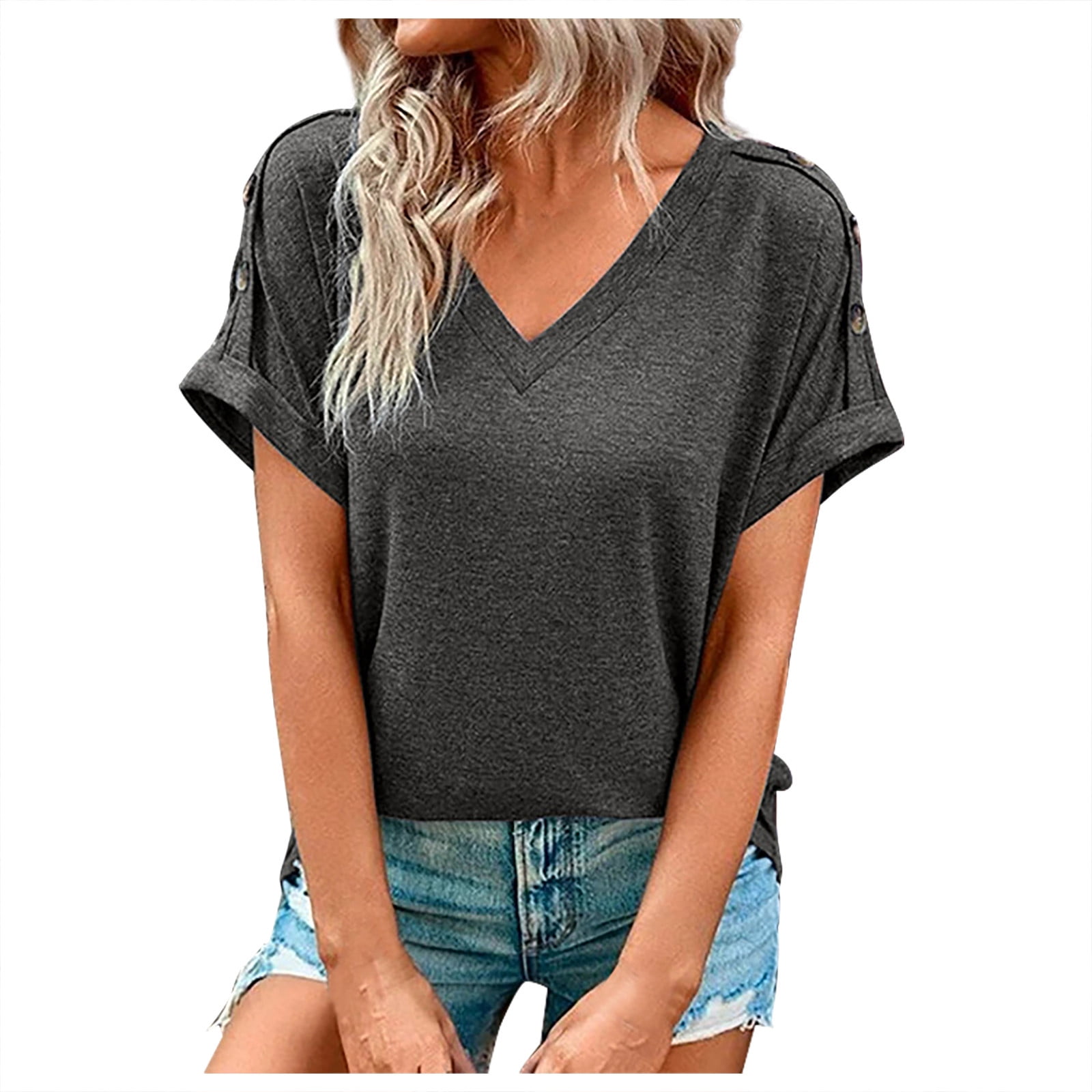 Click here for Timegard Tops For Women V Neck Short Sleeve Button... prices