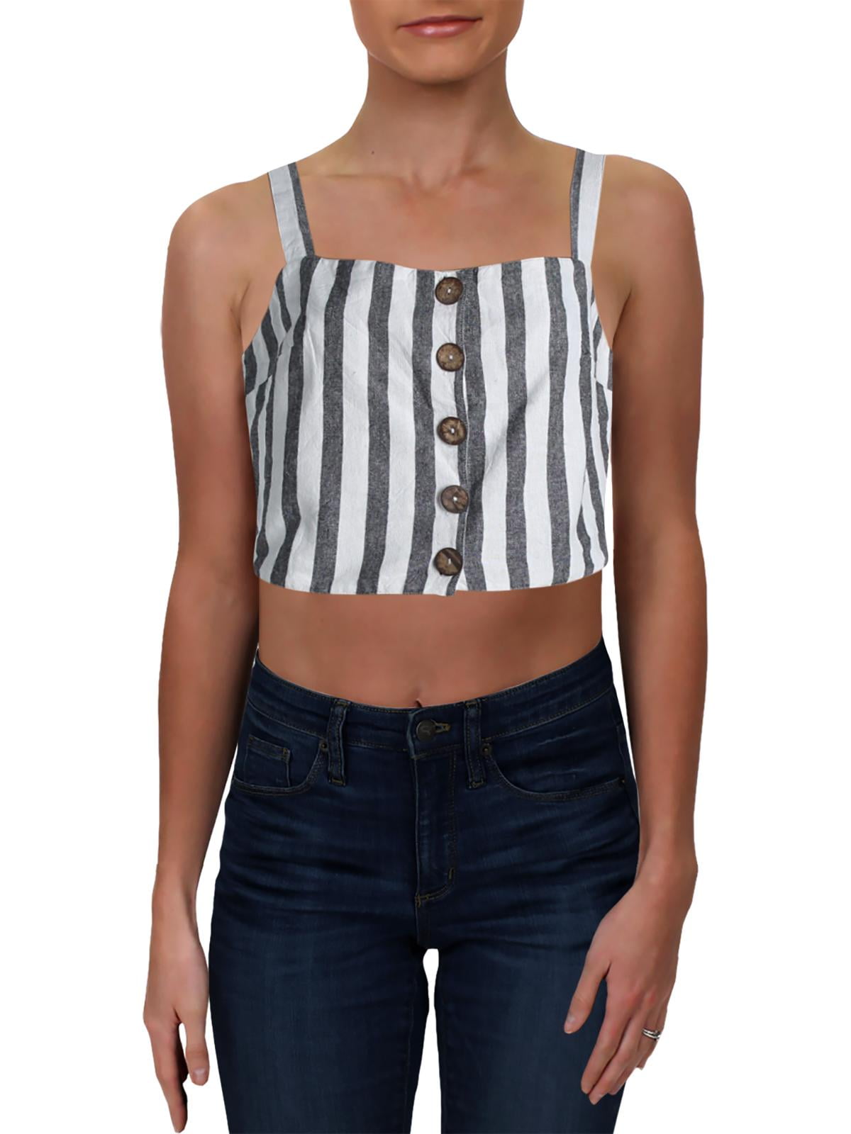 Rd Style Womens Striped Button Down Crop Top