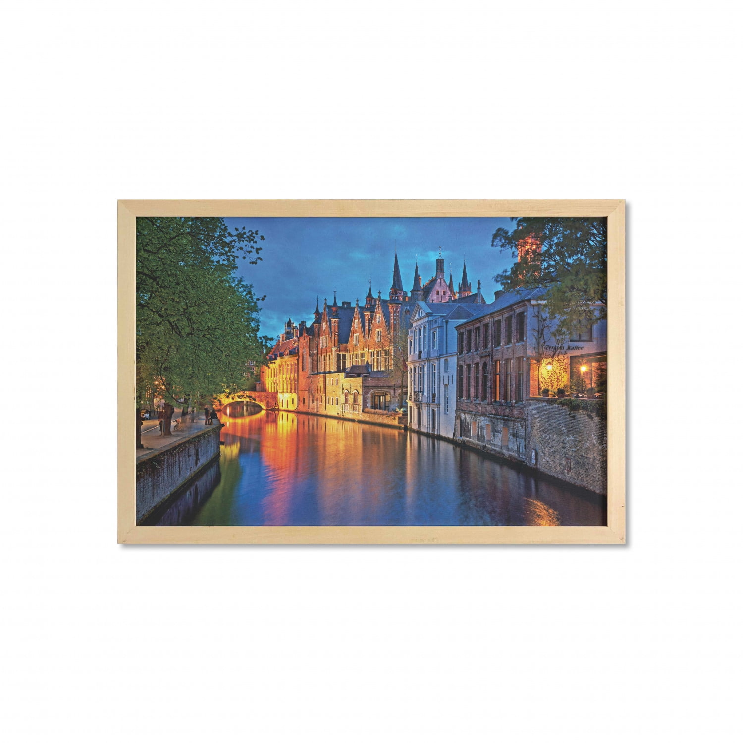 Medieval Wall Art with Frame, Night Shot of Middle Age Building Along ...