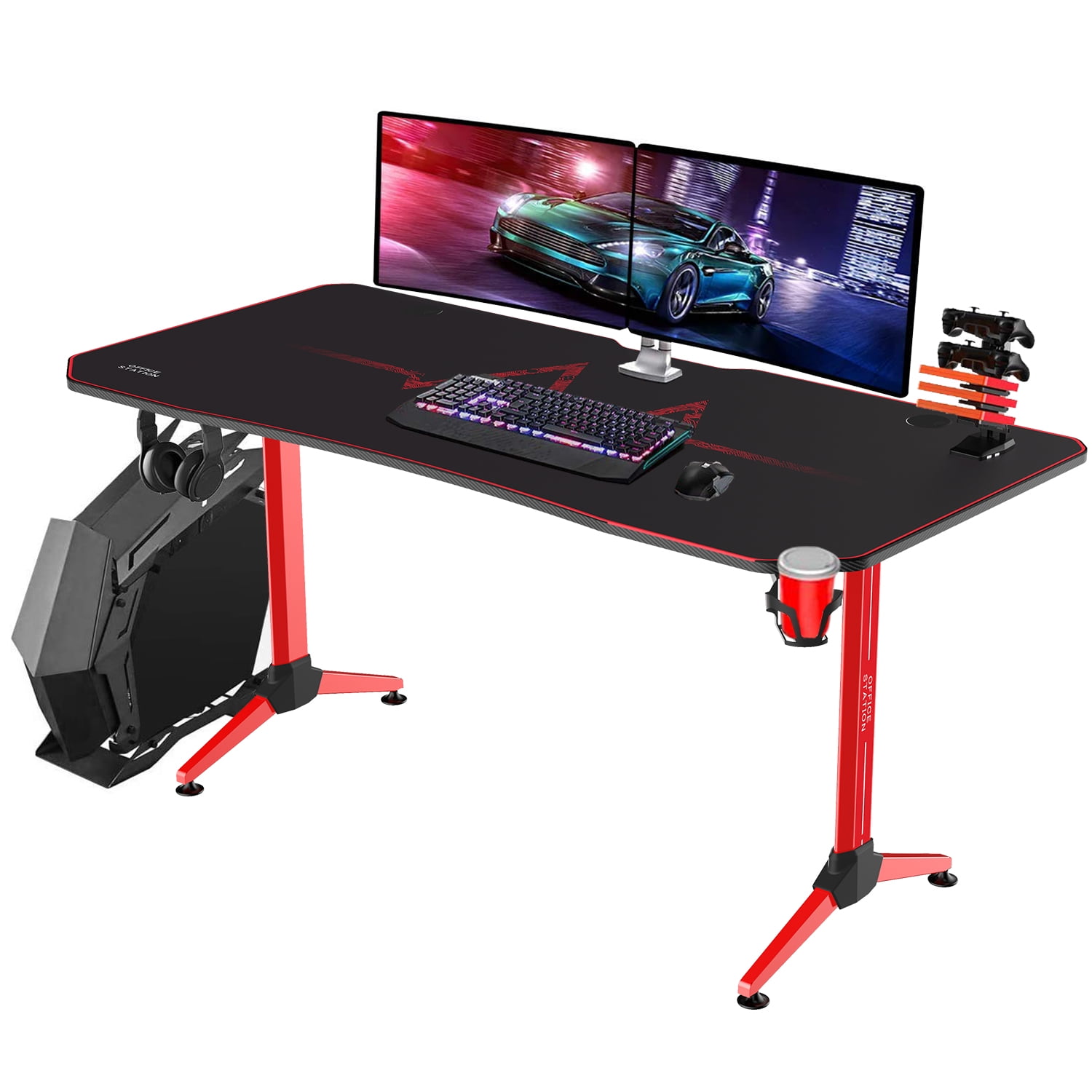 Lacoo 63 Inch Y-Shape Frame Gaming Desk Modern Style Racing Desk With ...