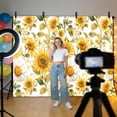Watercolor Sunflowers Backdrop for Photography, Yellow Green Leaf ...
